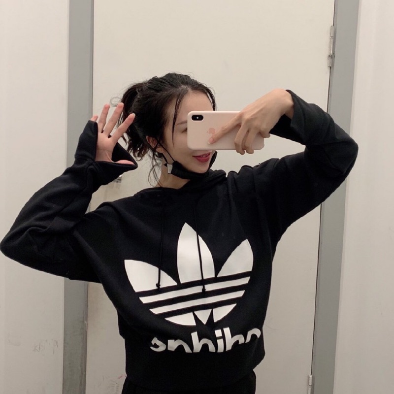EC1874 ADIDAS ORIGINALS CROPPED HOODIE 黑色 LOGO 連帽 長袖 帽T 棉T 女 | 蝦皮購物