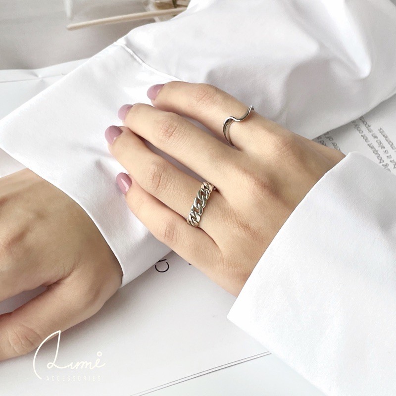 [ALUMI] 雙鏈編織銀戒｜s925純銀 仿舊設計 開口戒指 鏈條 飾品 純銀戒指 | 蝦皮購物