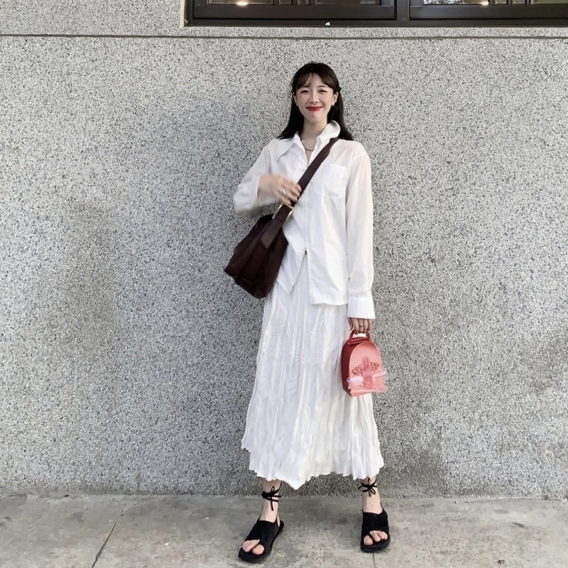 Muun Studio （現貨24hr出貨🚚）韓系皺皺長裙👗四季百搭 | 蝦皮購物