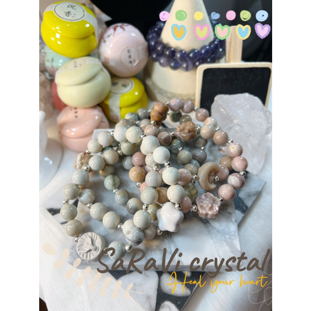 [SaRaVi crystal] 阿拉善戈壁瑪瑙奶昔善善造型阿拉善手鍊 | 蝦皮購物