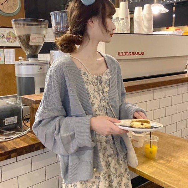 🎀Hanagirl 韓國 ️御姐秋裝 莫蘭迪溫柔色系超仙針織外套+碎花長袖洋裝兩件套 C048 | 蝦皮購物