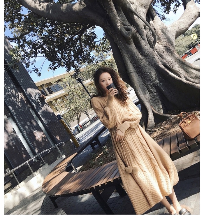 🎀Hanagirl 🇰🇷法式小香風燈籠袖針織洋裝 連身裙 長袖洋裝 W006 配毛球腰帶 | 蝦皮購物