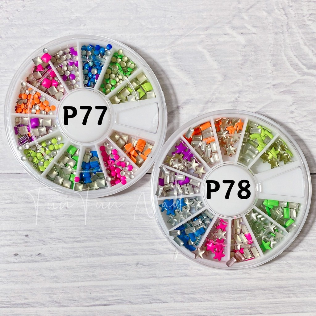 特價 台灣現貨 美甲 螢光色彩色美甲鉚釘 铆釘 12格轉盤 美甲卯丁 P77-78 | 蝦皮購物