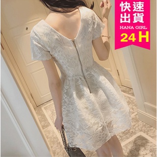 🎀 Hanagirl 🎀 正韓洋裝👗👗 法式浮雕蕾絲 白色洋裝 E028 伴娘服 短袖洋裝 婚禮洋裝 | 蝦皮購物