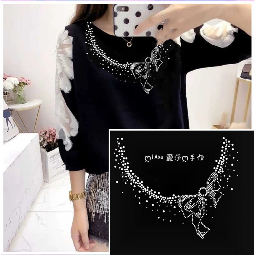 《iAsa愛莎の》手作材料 燙圖燙鑽服裝輔料配件燙畫DIY水鑽白鑽胸前蝴蝶領(普通鑽) | 蝦皮購物