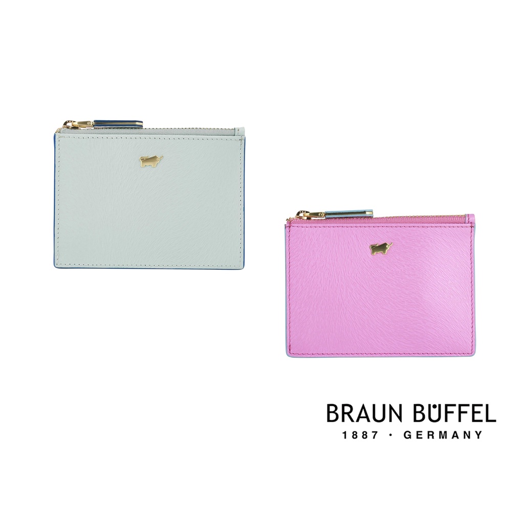 【寧寧精品】台中30年皮件店 BRAUN BUFFEL 小金牛真皮拉鍊零錢包 淺藍/粉 BF682-163-1 女短夾區 | 蝦皮購物