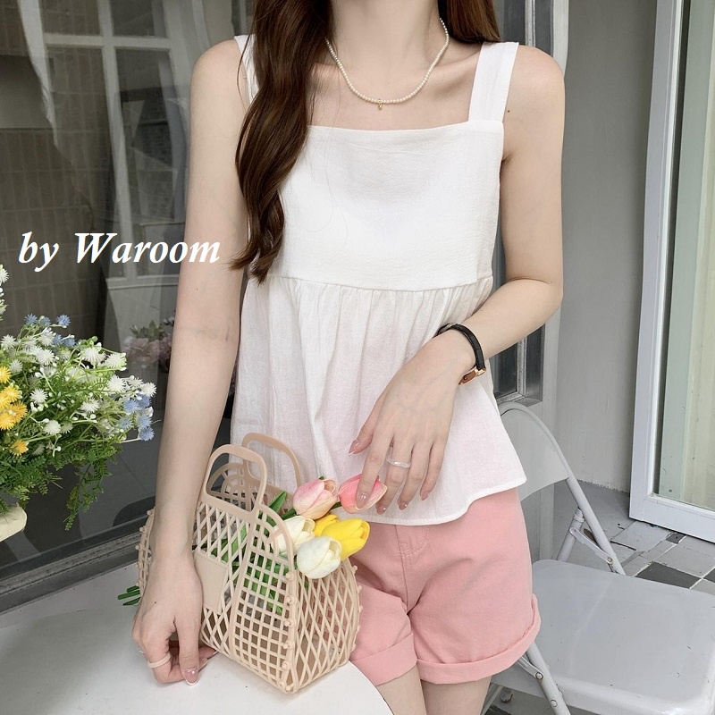 Waroom 售完不補 V189 棉麻後背綁結娃娃背心上衣 夏季小衫吊帶背心 娃娃裝 美背 短款 無袖 小心機 減齡 | 蝦皮購物