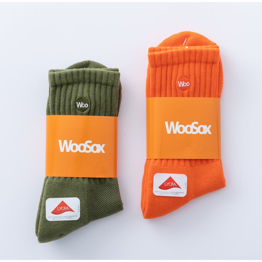 WooSox 橘色&綠色長襪-有Logo-女襪-運動氣墊襪-純棉-精梳棉-萊卡彈性纖維-台灣製造(MIT) | 蝦皮購物