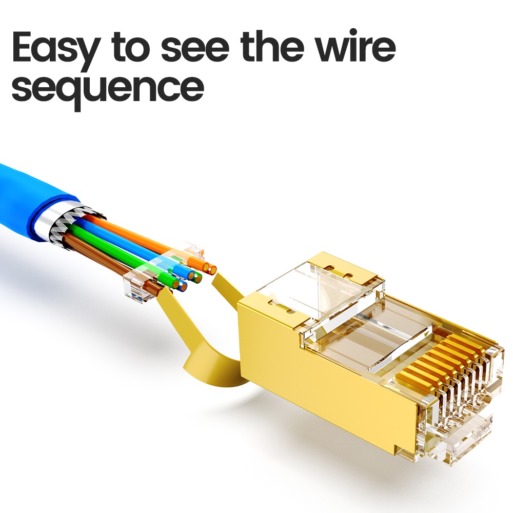 AMPCOM 直通 CAT7 rj45 連接器,CAT6A/7 50U 鍍金直通屏蔽 STP rj45 模塊化插頭,帶 | 蝦皮購物
