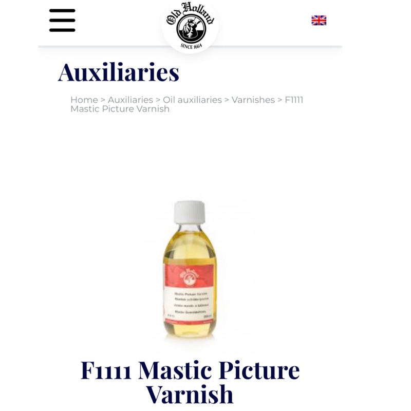 Old Holland Mastic picture varnish F1111 老荷蘭 乳香凡尼斯 乳香樹脂增光凡尼斯 | 蝦皮購物