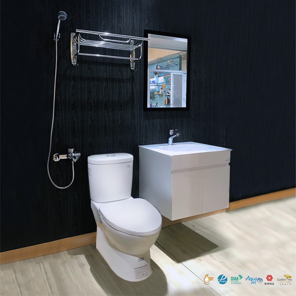 【CERAX洗樂適】CAESAR凱撒衛浴套餐六件組 馬桶+浴櫃組+(台製)面盆龍頭+沐浴龍頭+有框鏡+ST放衣架 | 蝦皮購物