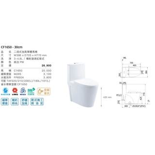 【CAESAR凱撒衛浴】噴射漩渦二段式加高單體馬桶CF1650-免運費(管距30CM) | 蝦皮購物