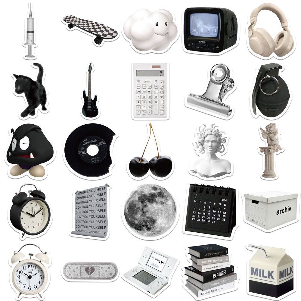 Ohaya 黑白甜酷風 貼紙 防水 ins風素材貼紙 行李箱筆電手機殼ipad 保溫杯防水吉他貼畫 封口貼 | 蝦皮購物