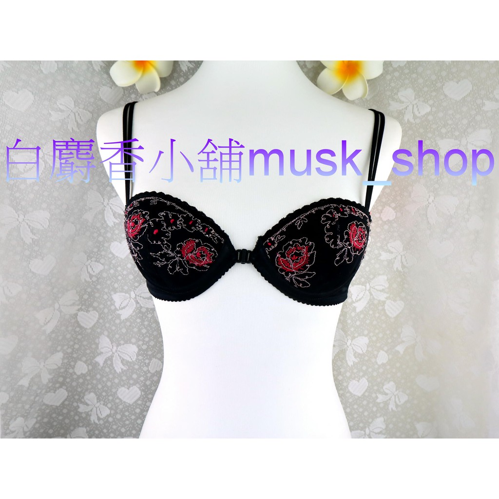 尺寸32B=70B,34B=75B-黑色玫瑰花刺繡蕾絲前扣美背式-713＊白麝香小舖＊全新MURENA夢漣娜性感系列 | 蝦皮購物