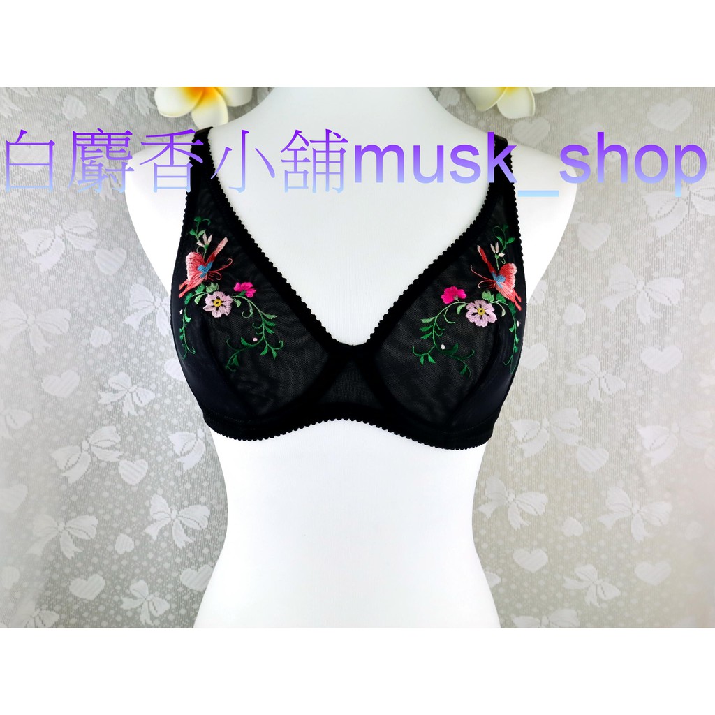 尺寸70B,75B,80B-黑色古典蝴蝶刺繡薄蕾絲軟鋼圈-772＊白麝香小舖＊全新MURENA夢漣娜性感系列 | 蝦皮購物