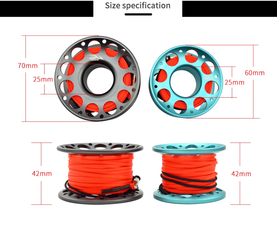 15M/30M 水肺潛水鋁合金線軸手指捲軸帶不銹鋼雙頭鉤 SMB 設備洞穴潛水 | 蝦皮購物