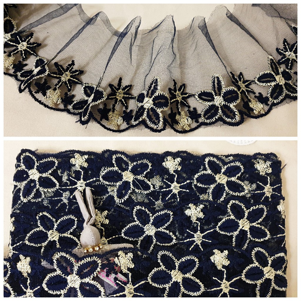 《iAsa愛莎の》手作材料 深藍繡金網紗蕾絲花邊diy服裝手工衣服裝裝飾材料寬11cm | 蝦皮購物