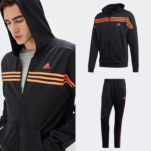 Adidas愛迪達 黑橘三線 連帽外套 運動套裝 男女款 FS6090【Nap Tainan】 | 蝦皮購物