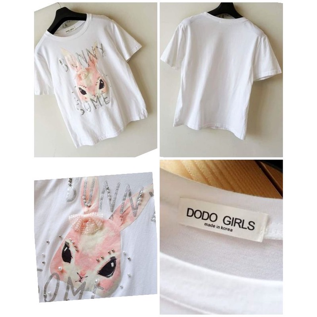 0424 正韓 韓製 東大門 DODO GIRLS 童趣風 甜美款 立體蝴蝶結 兔子圖樣 釘珠造型衣 正韓上衣 梨子韓貨 | 蝦皮購物