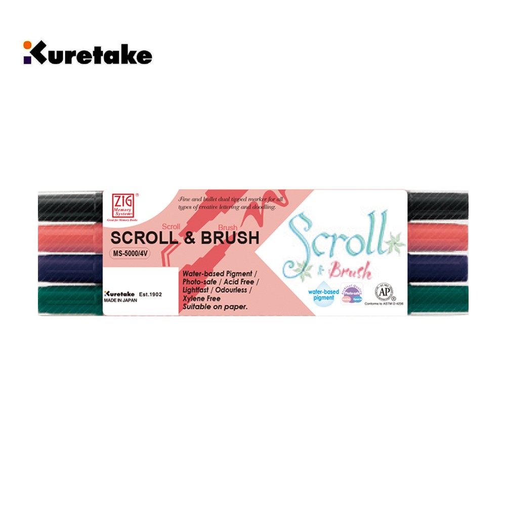【Kuretake 日本吳竹】ZIG 雙頭平頭麥克筆 雙線/軟筆頭 四色套組 (MS-5000-4VA) | 蝦皮購物