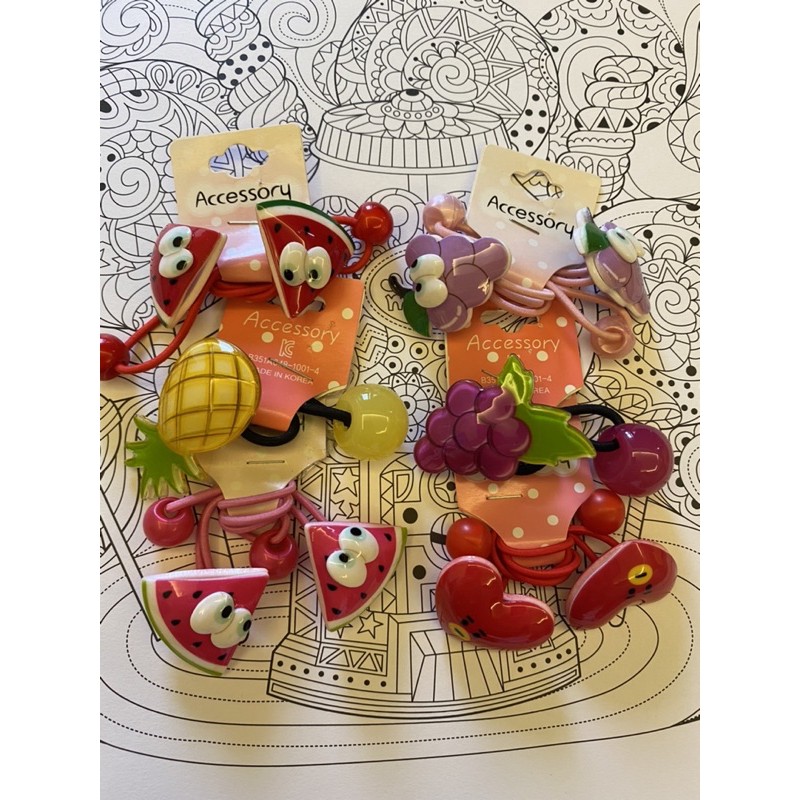 正韓 水果 by21 愛心 鳳梨 西瓜 葡萄 可愛 繞綁 髮束 髮圈 | 蝦皮購物