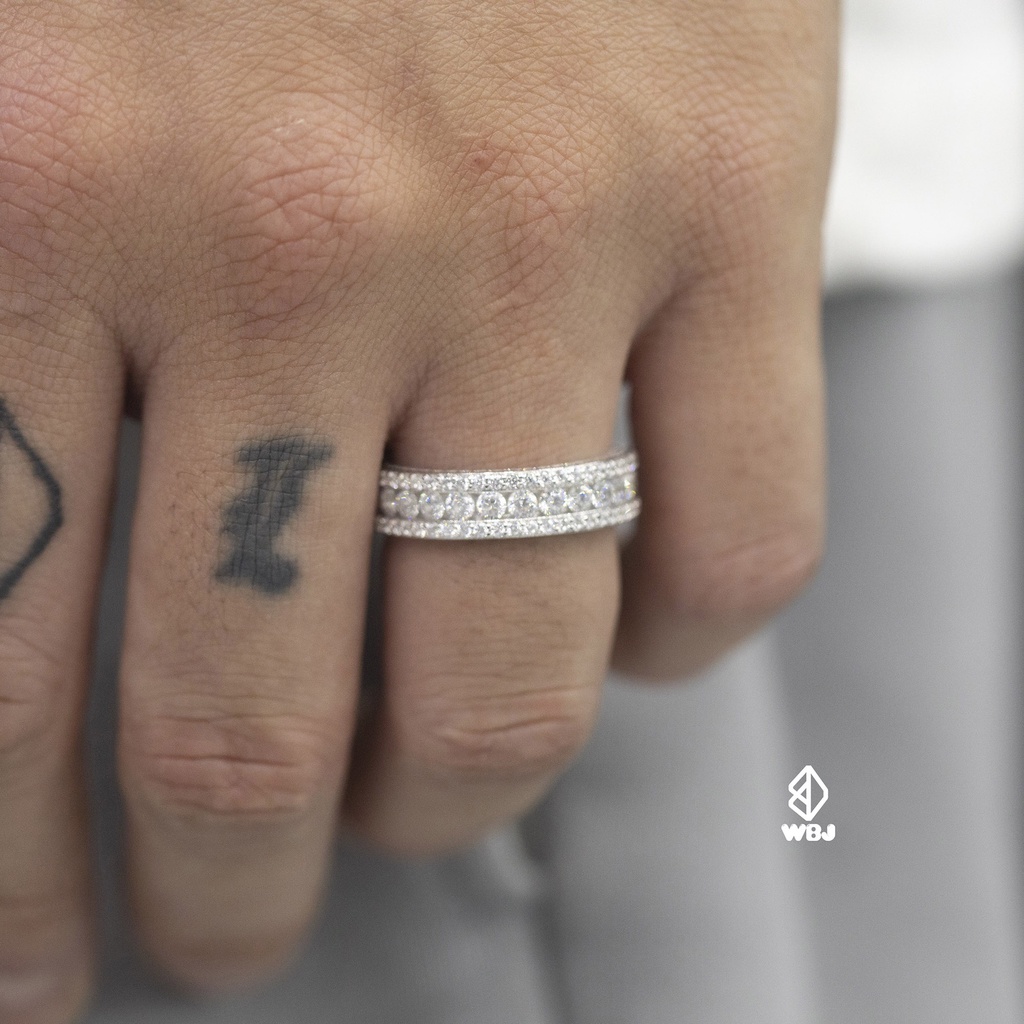 WBJ訂製珠寶 三面鑲嵌永恆戒指 925純銀 鑽戒 | 蝦皮購物