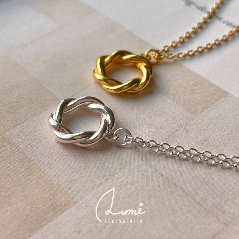 [ALUMI] 麻花圓圈｜S925純銀 鍍18K金 麻花圈 鎖骨鍊 短項鍊 飾品 純銀項鍊 | 蝦皮購物