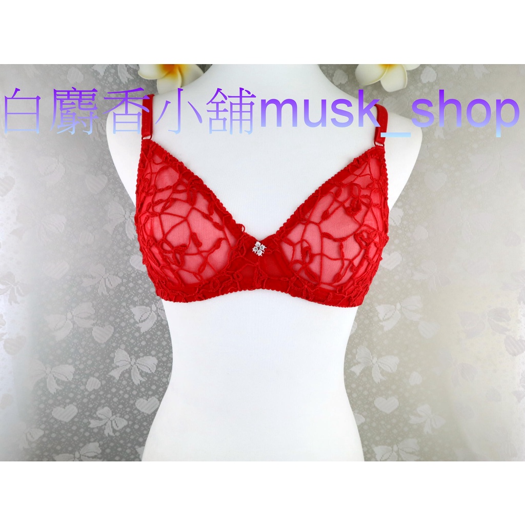 尺寸34B=75B,36B=80B-紅色幸運草情網亮光紗透膚薄蕾絲軟鋼圈-792＊白麝香小舖全新MURENA夢漣娜性感系 | 蝦皮購物