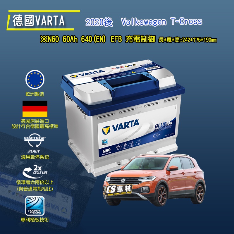 CS車材 VARTA 華達電池 Volkswagen T-Cross 20年後 N60 D52 EFB AGM 代安裝 | 蝦皮購物