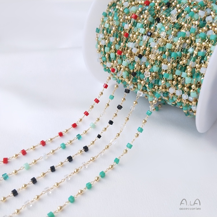 ALGD22-14K包金保色手工鏈水晶方珠彩色鋯石鏈條diy手鏈項鏈飾品散鏈材料 | 蝦皮購物