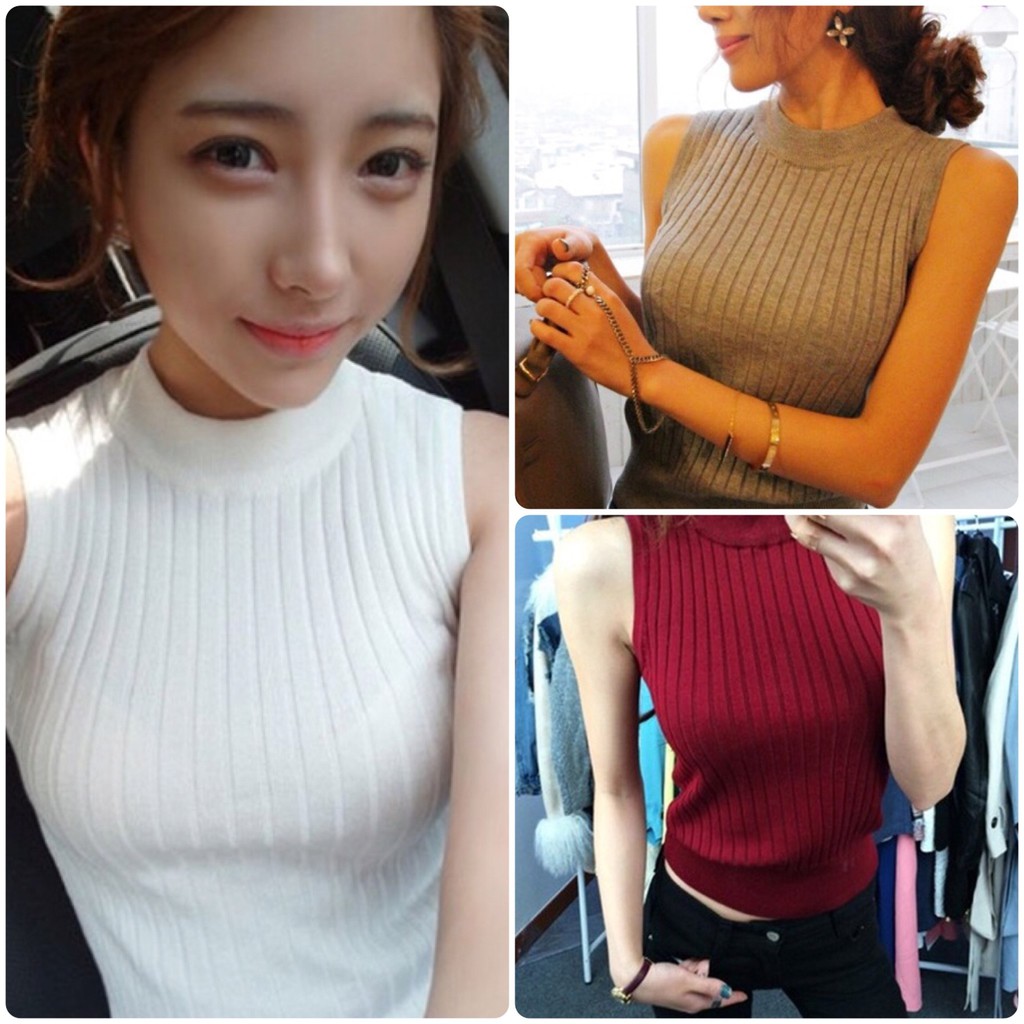 Onedays 針織顯胸 顯瘦修身彈力短款針織衣 新款無袖上衣背心內搭簡約百搭背心純色基本款薄款打底衫🎀共5色C867 | 蝦皮購物