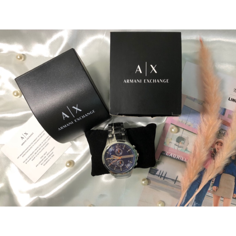 【全新】Armani Exchange AX2155 男士手錶 經典男錶 石英錶 藍色錶盤 不鏽鋼錶 三眼計時錶 | 蝦皮購物