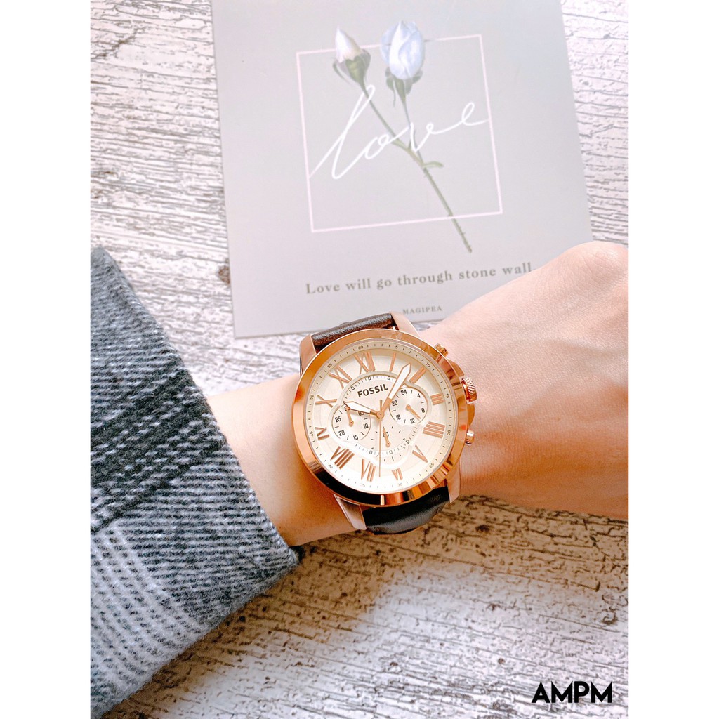 全新現貨 FOSSIL FS4991 手錶 44mm 皮帶 玫瑰金 中性 計時 男錶 女錶 | 蝦皮購物