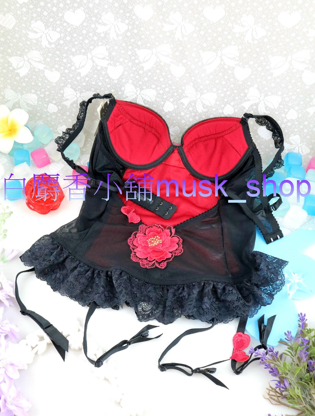 尺寸70C,70E,75C-黑色紅牡丹花王蕾絲吊襪帶馬甲夜后獨佔款-SB8630白麝香小舖全新日本華歌爾Salute莎露 | 蝦皮購物