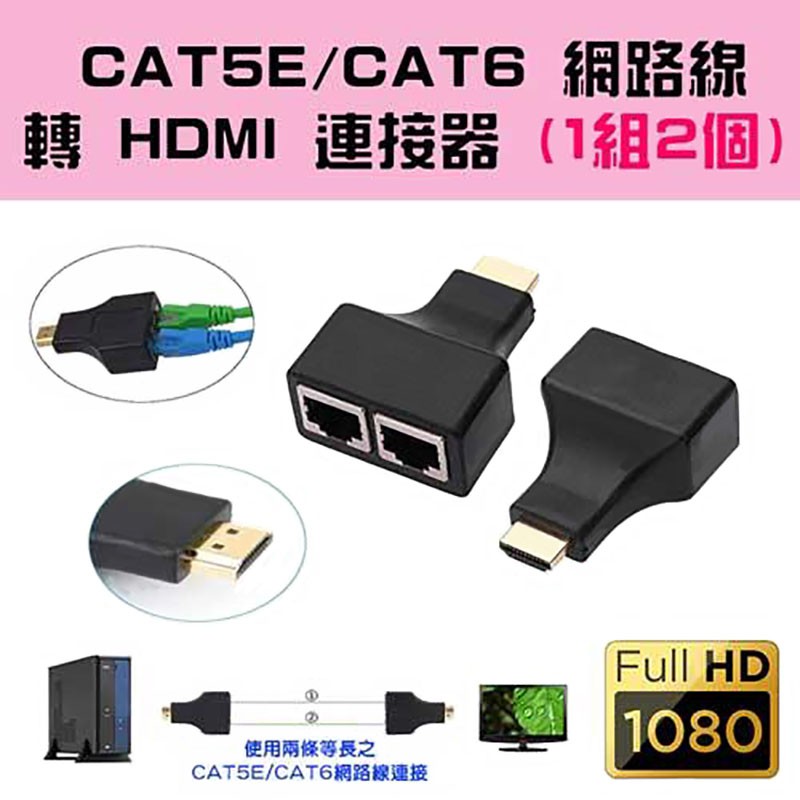 CAT5E/6 轉 HDMI公 連接器 1組2入 網路線 1080P 音頻同步 IEEE-568B標準 台南PQS | 蝦皮購物