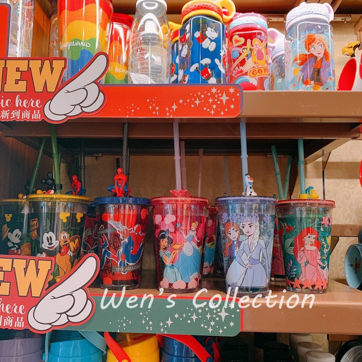 New 新款公仔卡通角色漂浮亮片雙層塑料水杯 吸管杯；小美人魚/米奇米妮/蜘蛛人/冰雪奇緣、香港迪士尼代購【大頭雯雯】 | 蝦皮購物