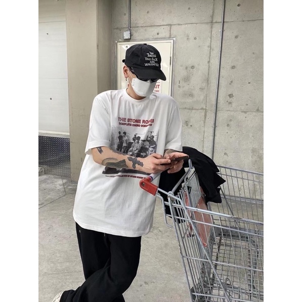 7QS 美式大圖 短袖 落肩 圓領 oversize 搖滾 素T | 蝦皮購物