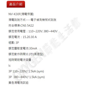 【士林電機】漏電斷路器 NV-K30F 3P 15A 20A 30A (110~220V) NVK系列 漏電保護專用 | 蝦皮購物