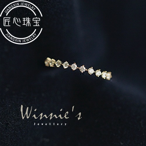 「匠心珠寶」(國際標準925純銀) 925純銀鍍14k金戒指 日系鑲鋯石極細小清新戒指尾戒女 XZM | 蝦皮購物