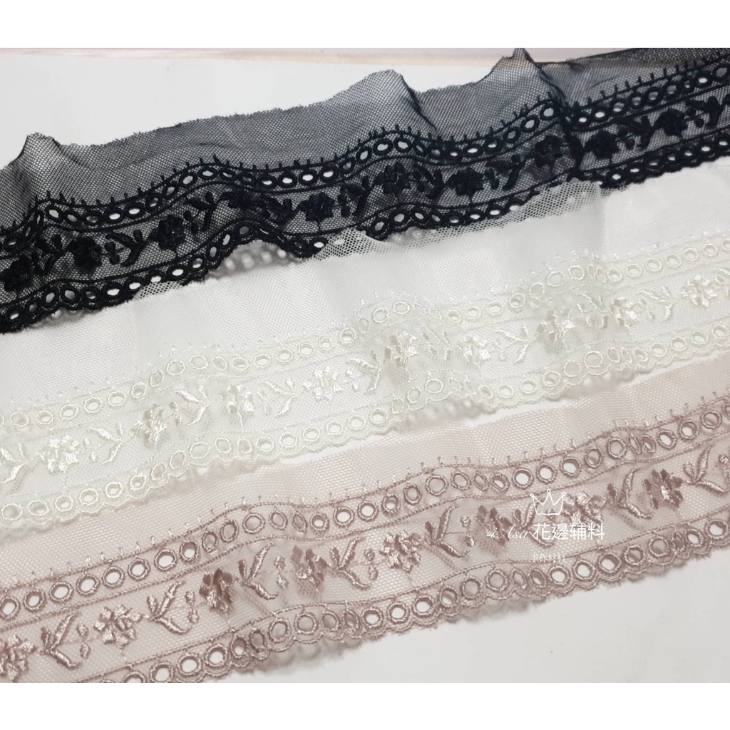 《iAsa愛莎の》手作材料 黑/卡其/米白色軟網水溶刺繡蕾絲花邊(可穿帶)DIY服裝拼接寬5cm | 蝦皮購物