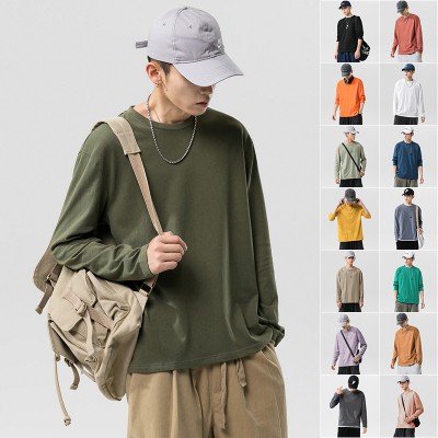 M-5XL 潮流素色落肩體恤 青少年ins長袖素T 大尺碼男生體恤 打底衫 韓版上衣 100kg 寬鬆圓領 情侶T | 蝦皮購物