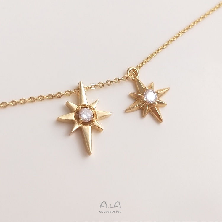 ALGD22-保色14K包金鑲鋯石八芒星吊墜手工diy手鏈鎖骨項鏈耳環飾品小吊飾 | 蝦皮購物