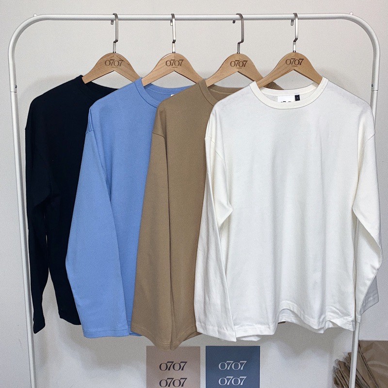 [現貨秒發] O7O7 made 自訂 純棉 大重磅寬T 長袖素T 黑色 奶油白 迷霧藍 卡其 單穿不透 MIT | 蝦皮購物