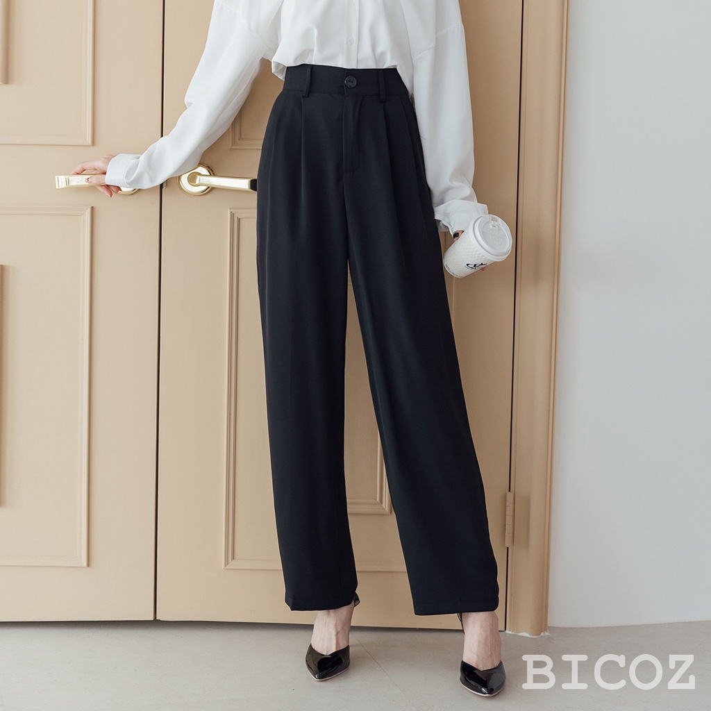 BICOZ｜質感高腰垂墜感落地西裝褲S~M 雪紡 西裝褲 寬褲 長褲 西裝寬褲 顯瘦長褲 高腰【227239】 | 蝦皮購物