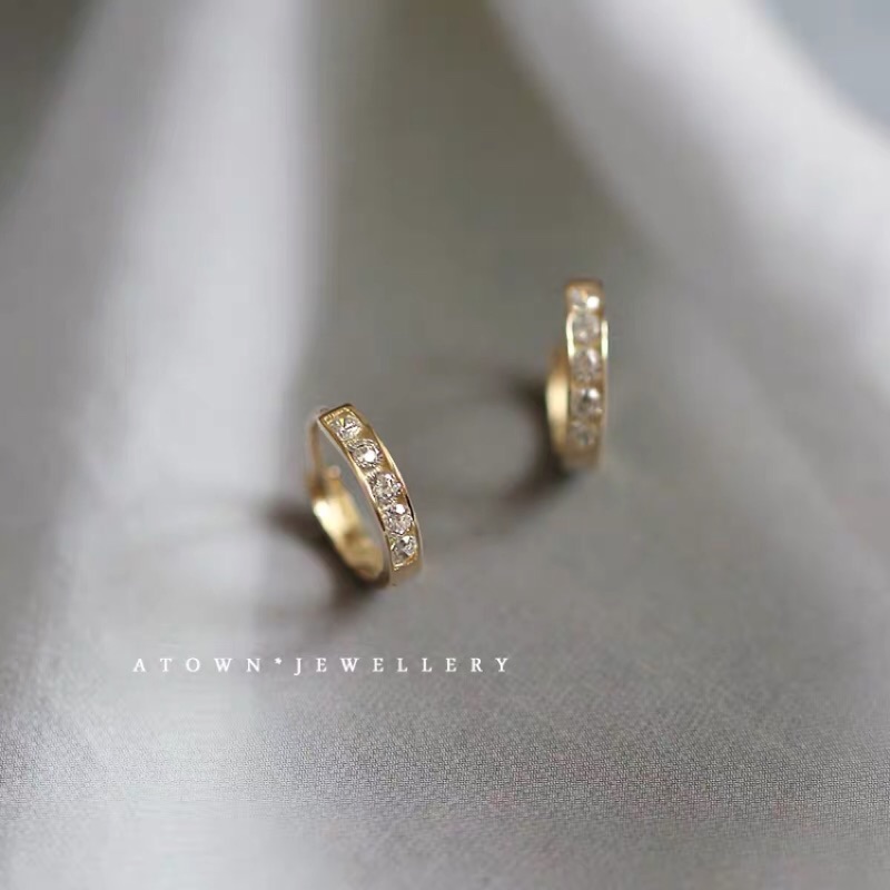 =現貨= ATOWN 輕珠寶 純9K黃金 排鑽耳圈耳扣耳環 | 蝦皮購物