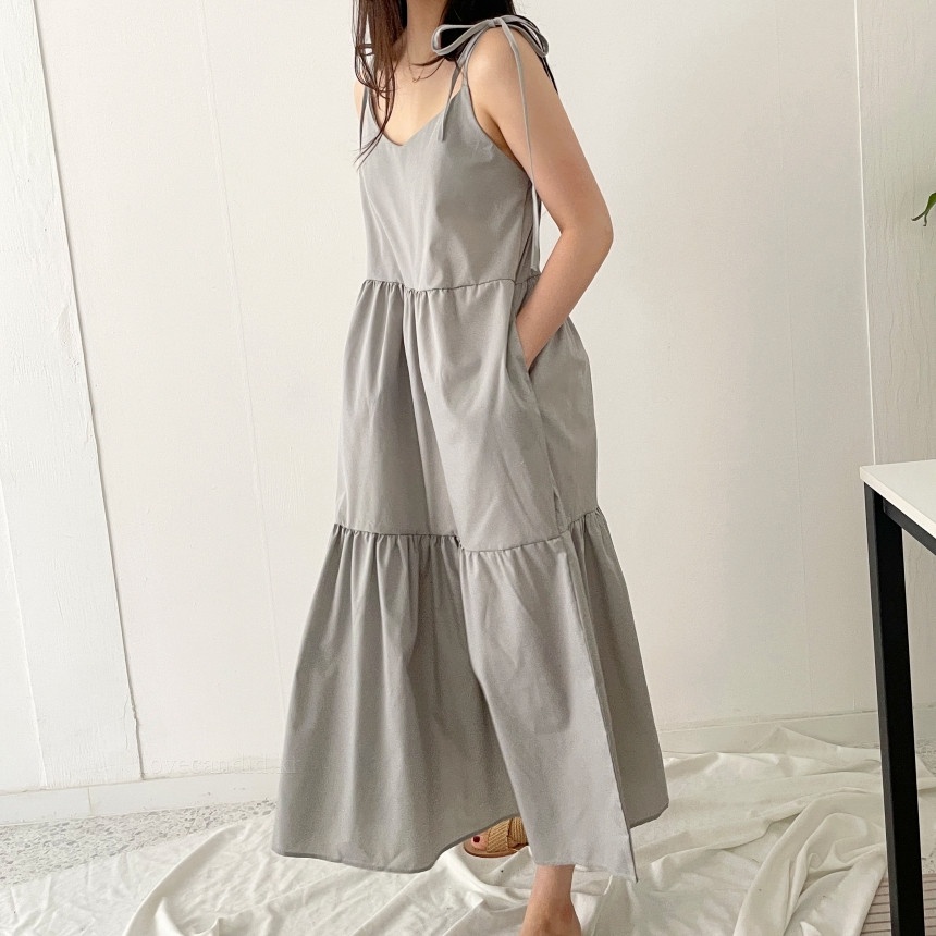 53809 夏季無袖寬鬆吊帶裙洋裝 度假長裙 | 蝦皮購物