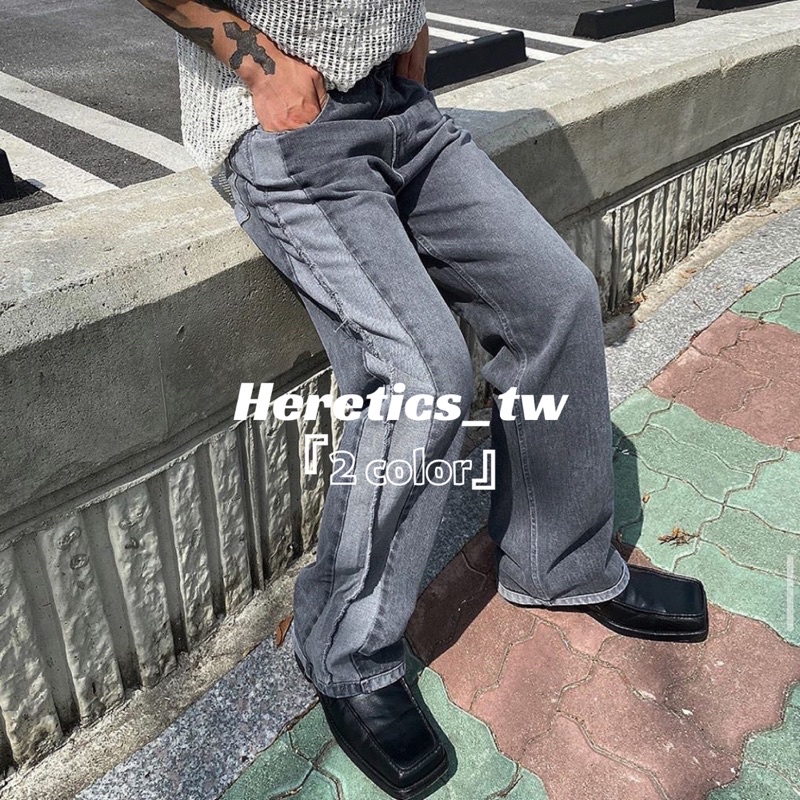 【Heretics.🇰🇷】韓國 代購 HOLY IN CODE 漸層 分割 切線 落地 牛仔褲·(2 color)﻿ | 蝦皮購物