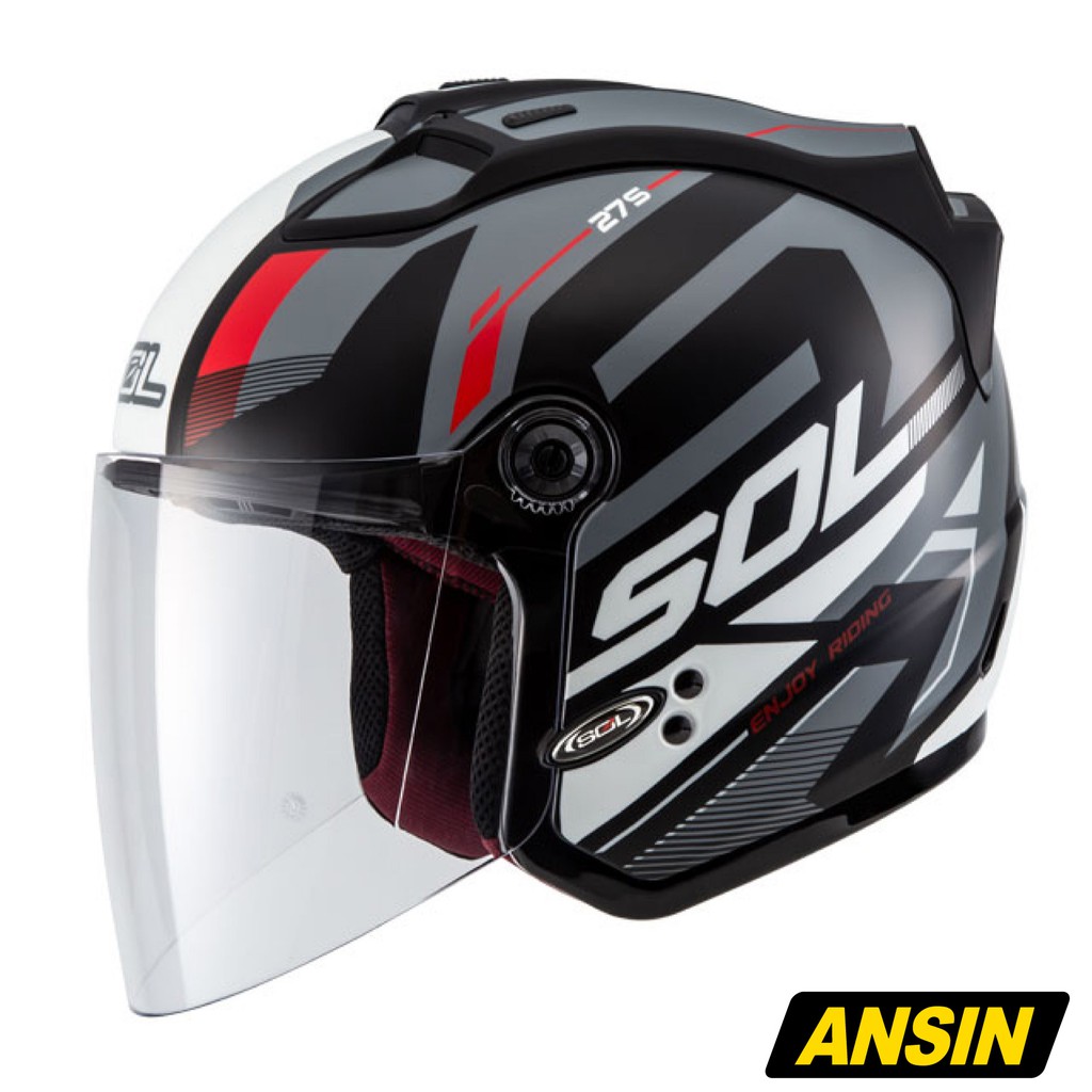 SOL 安全帽 27S 星艦 消光黑/灰紅 半罩 3/4罩 透氣 LED燈 DOT SL-27S | 安信商城 | 蝦皮購物