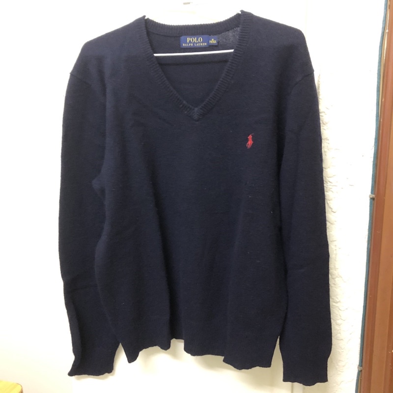 POLO RALPH LAUREN 深藍色羊毛衣 V領 M 175/96A | 蝦皮購物