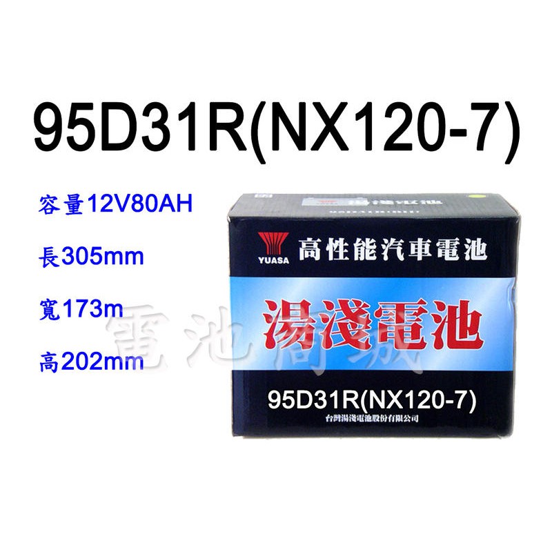 《電池商城》全新 湯淺 YUASA 加水 95D31R 汽車電池 (同NX120-7) | 蝦皮購物